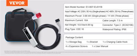 Vevor Type Ev Laadkabel A Kw Eenfasig Kw Driefasig Oplader Voor Elektrische Auto