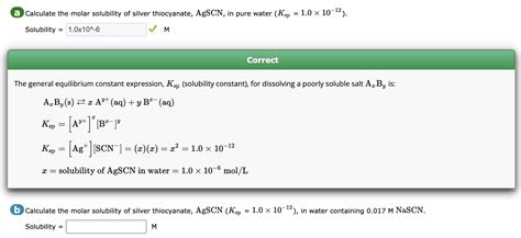Solved A Calculate The Molar Solubility Of Silver Thiocy