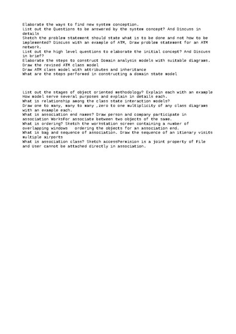Assignment OOMD Pro Elaborate The Ways To Find New System Conception List Out The