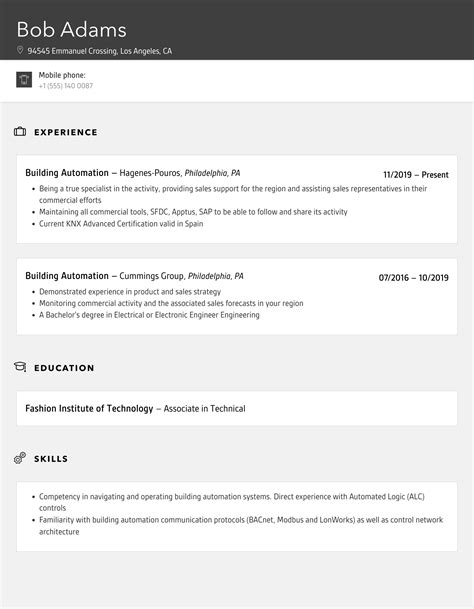 Building Automation Resume Samples Velvet Jobs