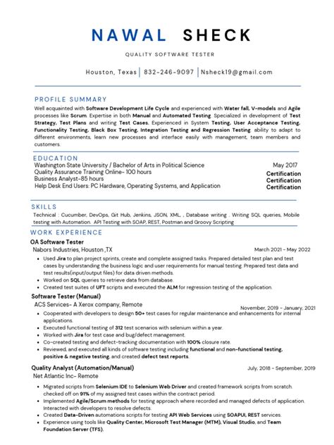 nawal a sheck resume pdf software testing software