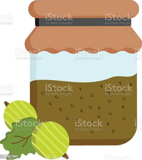 구스베리 잼 젤리 유리 항아리 개념 벡터 색상 아이콘 디자인 과일 보존 및 흰색 배경에 확산 조미료 기호 달콤한 음식 기호를 먹을 준비 0명에 대한 스톡 벡터 아트 및 기타