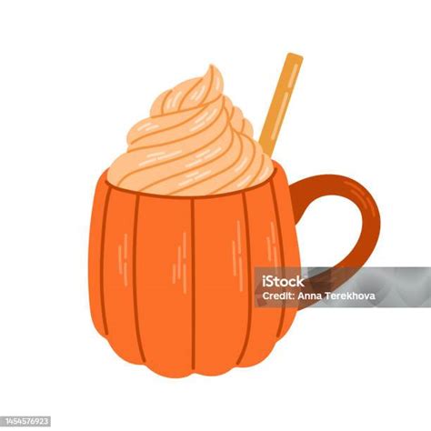 가을 메뉴 또는 인사말 카드 디자인을위한 호박 향신료 라떼 커피 컵 벡터 일러스트 레이 션 메뉴판에 대한 스톡 벡터 아트 및 기타 이미지 Istock