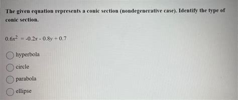 Solved The Given Equation Represents A Conic Section Chegg Com