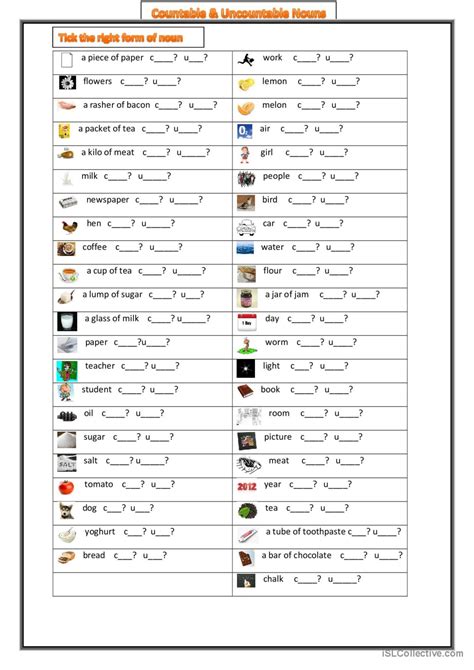 Count Noncount English ESL Worksheets Pdf Doc