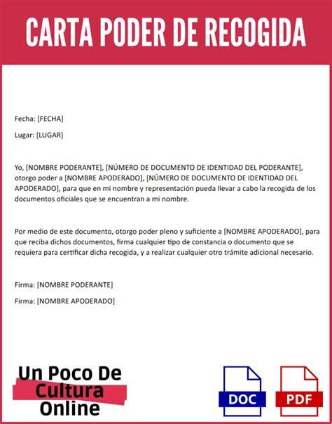 Carta Poder De Recogida Tipos Y Ejemplos En Word Y Pdf