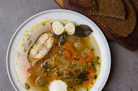 생선 야채 나물 및 흰 접시에 계란과 신선한 수프 재료 향신료 쌀과 빵 수프 회색 배경 0명에 대한 스톡 사진 및 기타 이미지 Istock