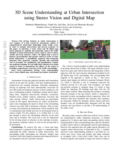 Pdf 3d Scene Understanding At Urban Intersection Using Stereo Vision
