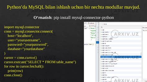 Python Dasturlash Tilida Malumotlar Bazasi Mysql Dasturlashda Malumotlar Bazalari Bilan