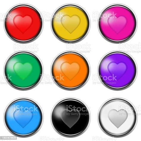 클리핑 경로 3d 그림과 흰색에 격리 된 심장 기호 버튼 아이콘 설정 0명에 대한 스톡 벡터 아트 및 기타 이미지 0명 3차원 형태 개념 Istock