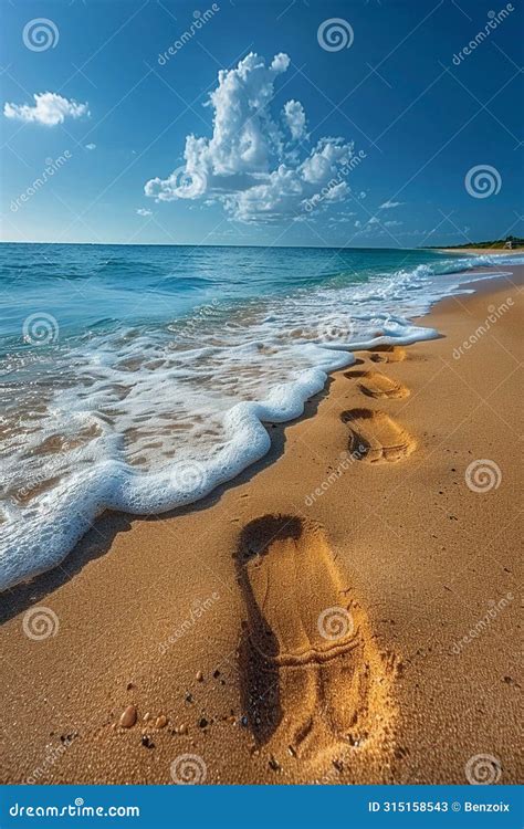 Gentle Footprints In The Sand Leading Towards The Ocean Stock Image Image Of Lead Scout