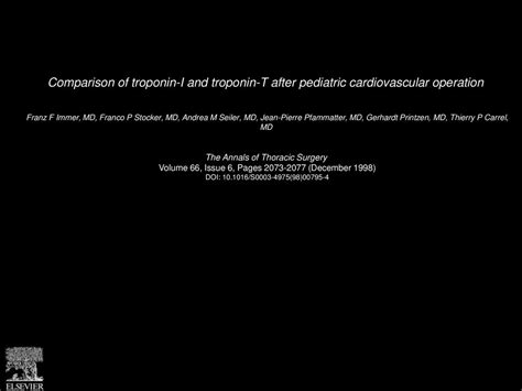 Comparison Of Troponin I And Troponin T After Pediatric Cardiovascular