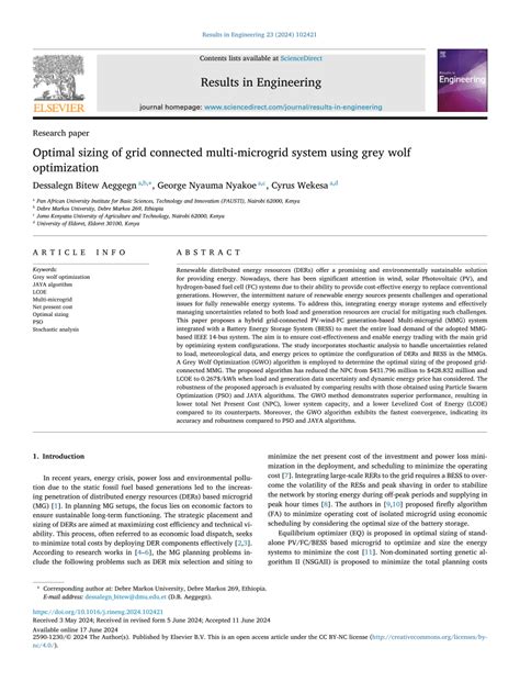 Pdf Optimal Sizing Of Grid Connected Multi Microgrid System Using Grey Wolf Optimization