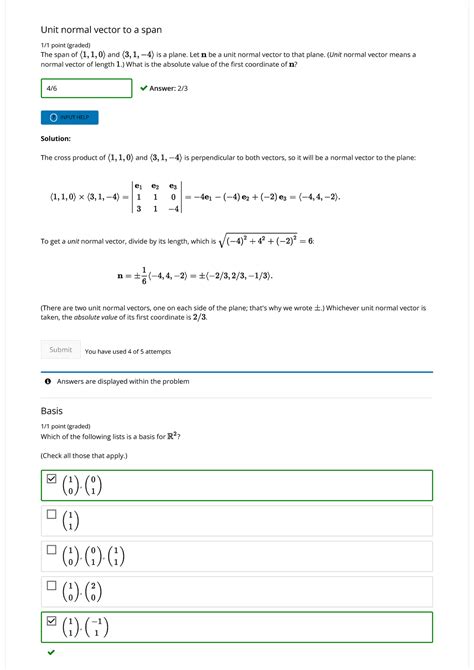 2a Part A Calculus Mitx Residential 2 Answers Are Displayed Within The Problem Unit Normal
