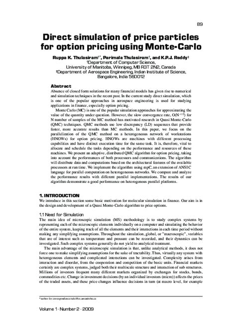 Pdf Direct Simulation Of Price Particles For Option Pricing Using Monte Carlo