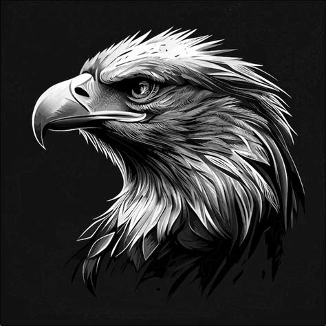 흑백 독수리 머리 벡터 일러스트 레이 션 프리미엄 벡터