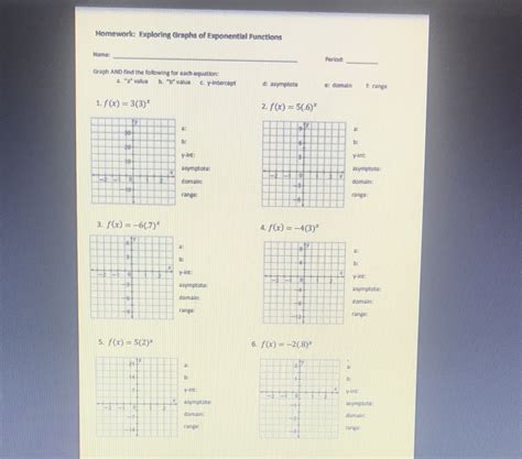 homework exploring graphs of exponential functions name perlod