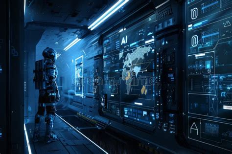 Futuristic Ai Robot In High Tech Control Room Advanced Robotics Digital Intelligence