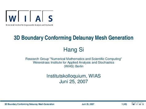 Pdf 3d Boundary Conforming Delaunay Mesh Generation · 2009 10 14