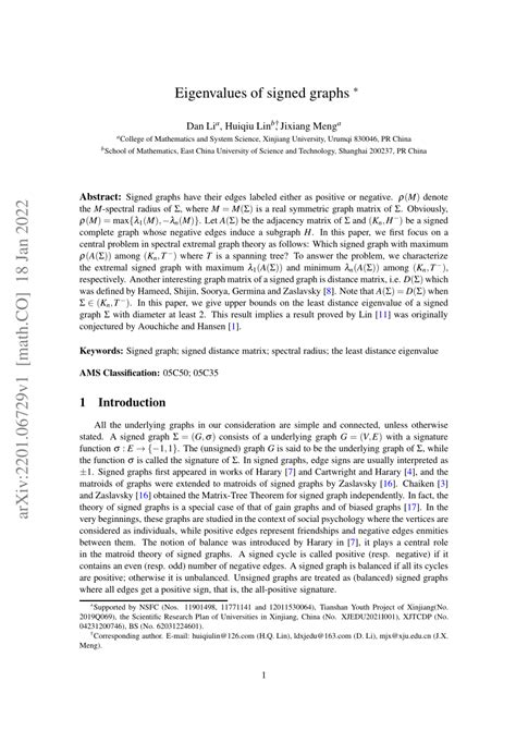 Pdf Eigenvalues Of Signed Graphs