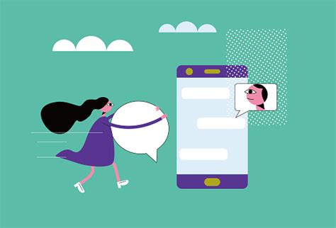 남자와 여자는 채팅과 의사 소통을 하기 위해 휴대 전화를 사용 남성에 대한 스톡 벡터 아트 및 기타 이미지 남성 여성 기호 Brand Name Online