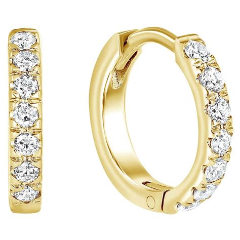 14 Karat Yellow Gold 020 Carat Diamond Huggie Earrings For Sale At 1stdibs