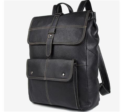 Unisex Black Leather Backpack Fits 15 Laptop Fashion Business Bag