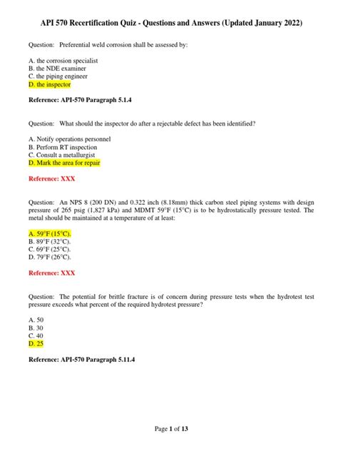 Api 570 Recertification Quiz Questions And Answers Updated January
