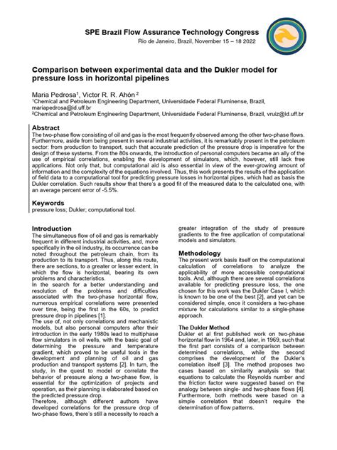 041 Pedrosa Comparison Between Experimental Data And The Dukler Model For Pressure Loss In