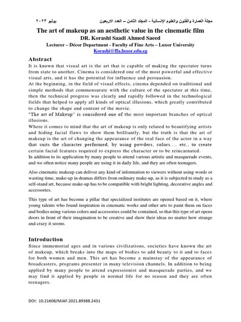 The Art Of Makeup As An Aesthetic Value In The Cinematic Film Pdf