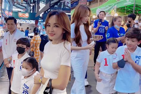 “เป้ย ปานวาด” พาลูกๆเดินสายช่วย “ป็อป” หาเสียง