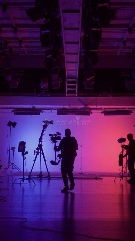 Professional Filming Pavilion With A Neon Cyclorama The Process Of Preparing For The Shooting