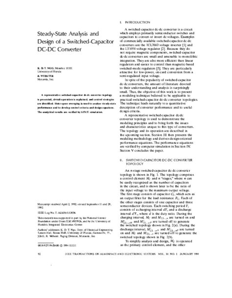 Pdf Steady State Analysis And Design Of A Switched Capacitor Dc Dc Converter