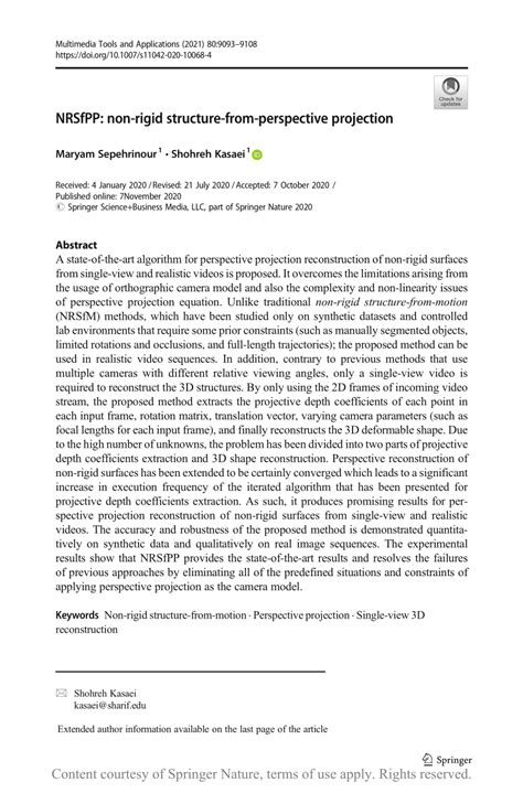 NRSfPP Non Rigid Structure From Perspective Projection Request PDF
