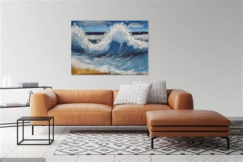 морська хвиля картина написана акриловими фарбами море хвилі чайки золотий пісок — ціна