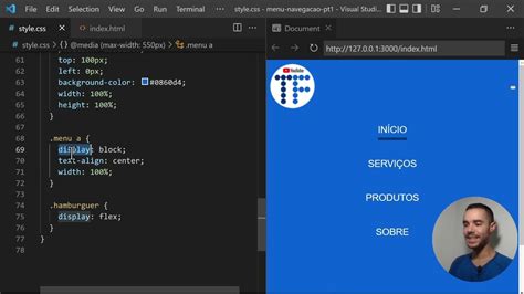Projeto Menu de Navegação Responsivo HTML CSS e JavaScript Versão Mobile YouTube