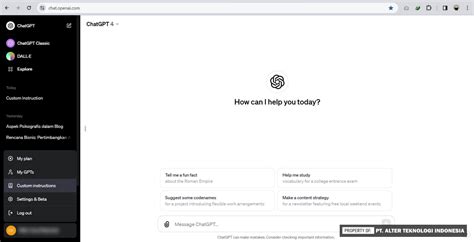 Cara Setup Custom Instruction Di GPT PT Alter Teknologi Indonesia