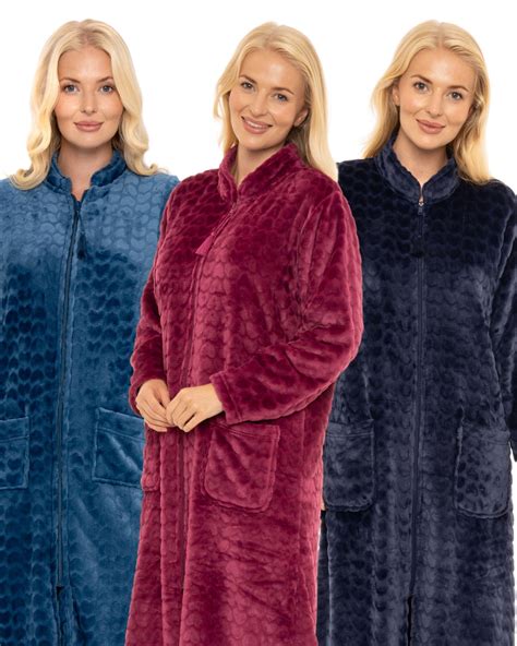 Suzy And Me Ladies Zip Front Soft Embossed Fleece Dressing Gown Etsy