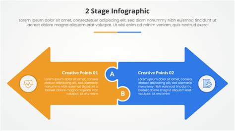 비교를 위한 2포인트 스테이지 템플릿 큰 화살표 모양이 있는 슬라이드 프레젠테이션을 위한 인포그래픽 개념 반대쪽 스타일과 반대 방향 0명에 대한 스톡 벡터 아트 및 기타