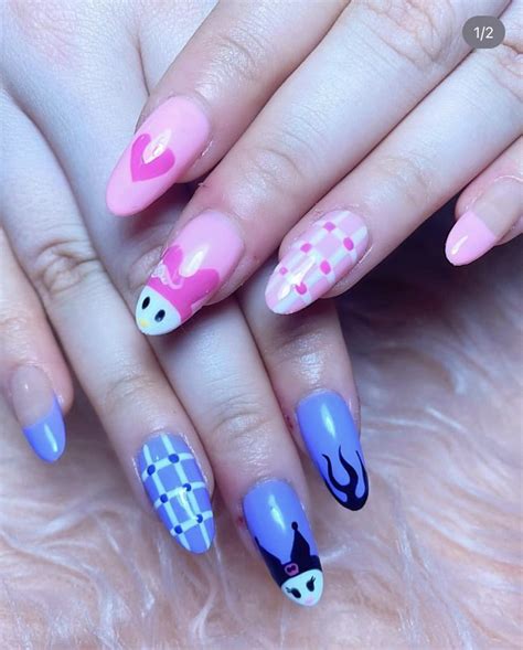🤍💖 My Melody X Kuromi Nails 💜🖤 En 2024