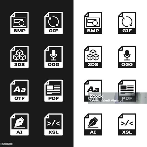 set ogg file document 3ds bmp otf and pdf icon vector stock