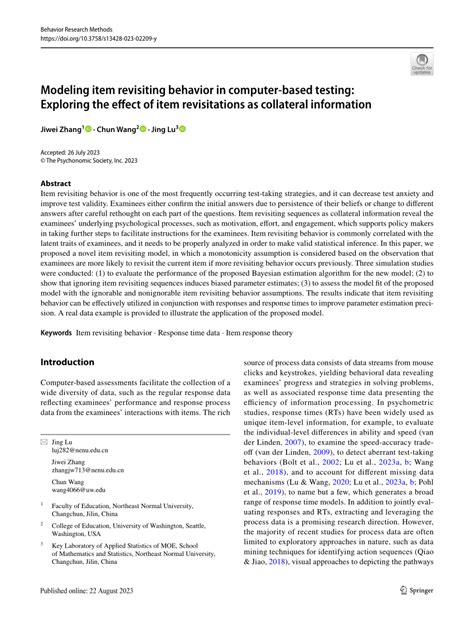 Pdf Modeling Item Revisiting Behavior In Computer Based Testing Exploring The Effect Of Item
