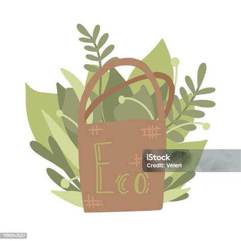 녹색 잎제로 폐기물 제로 단풍이 있는 에코 소재 가방의 플랫 일러스트 개체는 배경과 분리되어 있습니다 벡터 요소 가방에 대한 스톡 벡터 아트 및 기타 이미지 Istock