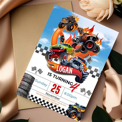 Invitación De Cumpleaños De Monster Truck Invitación De Cumpleaños De