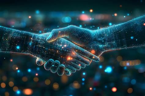 Digital Handshake Partnership Collaboration And The Future Of Technology Premium Ai Generated