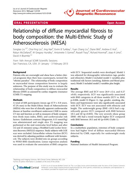 Pdf Relationship Of Diffuse Myocardial Fibrosis To Body Composition