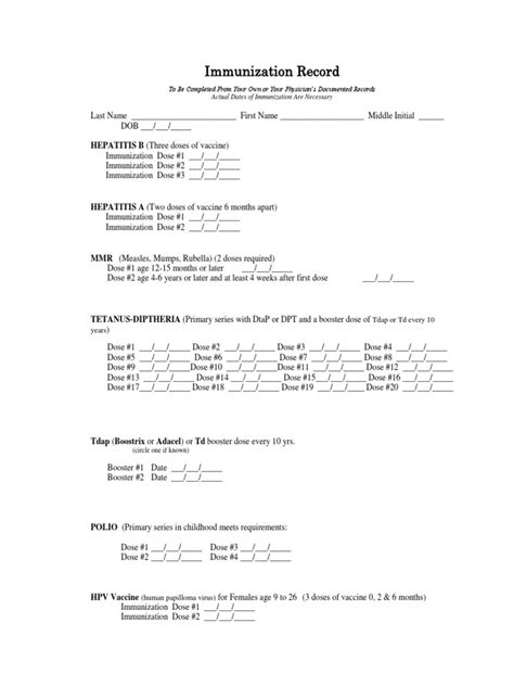 Immunization Record Pediatrics Immunology