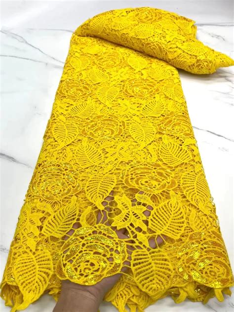 2022 고품질 아프리카 나이지리아 레이스 패브릭 자수 스위스 얇은 명주 그물 장식 5 야드 웨딩 파티 드레스 Guipure 바느질을위한 Aliexpress