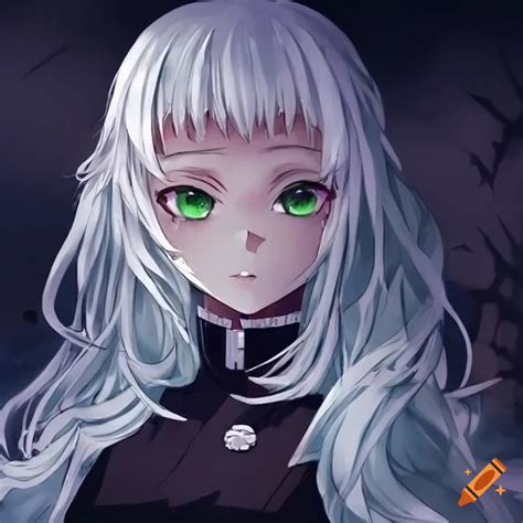 Anime Character With White Hair And Green Eyes On Craiyon