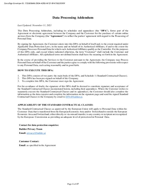 Fillable Online This Data Processing Addendum Including Its Schedules And Appendices The Dpa